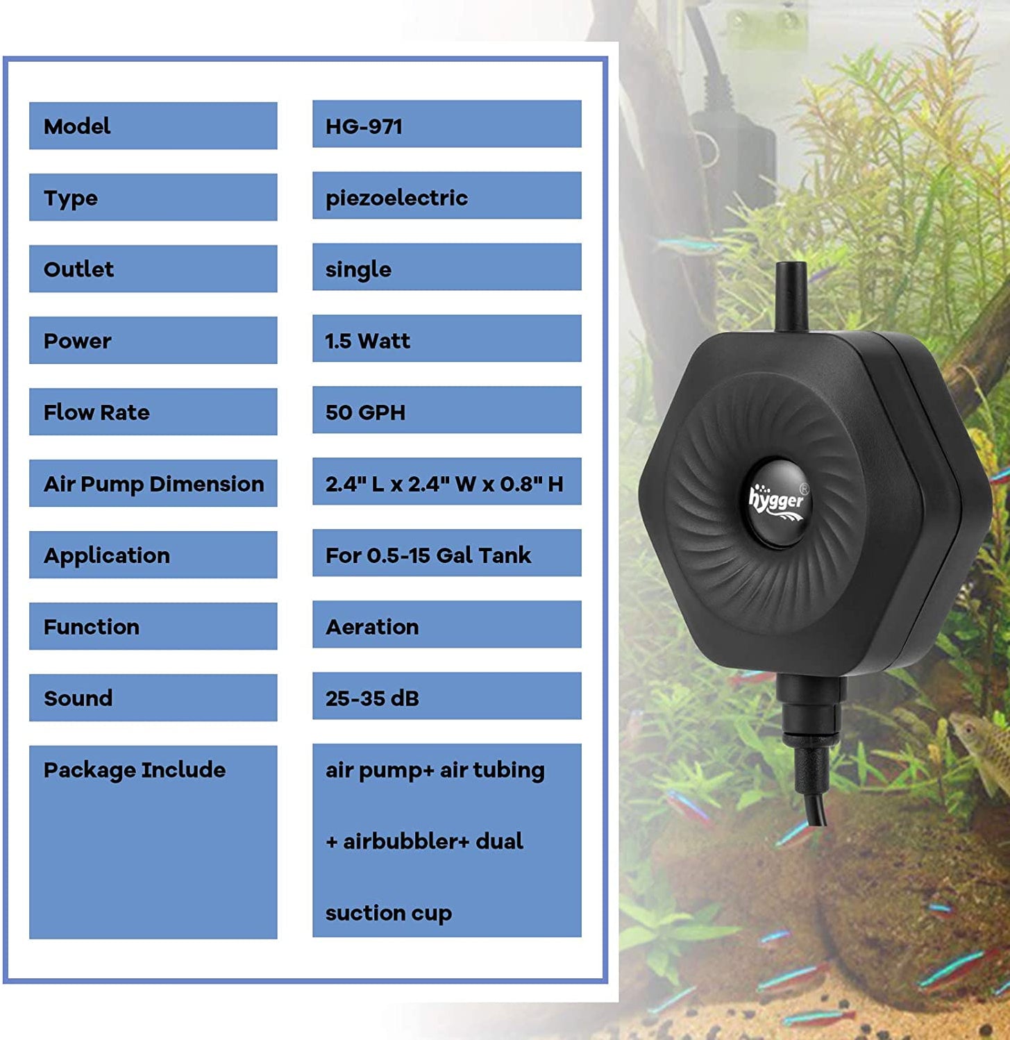 Hygger - Hexagon Air Pump with Accessories — Buce Plant